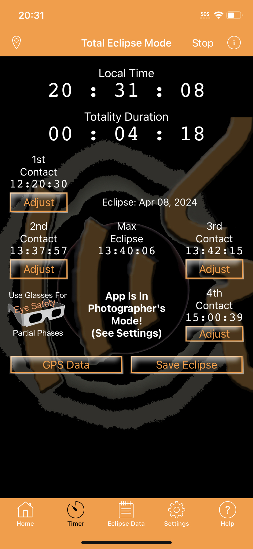 Solar Eclipse Timer App
